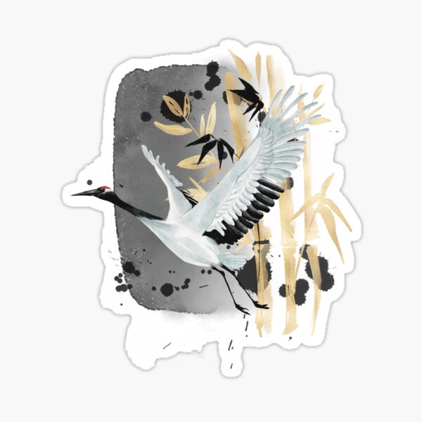 "Black and gold Japanese crane" Sticker by ArtDeline | Redbubble