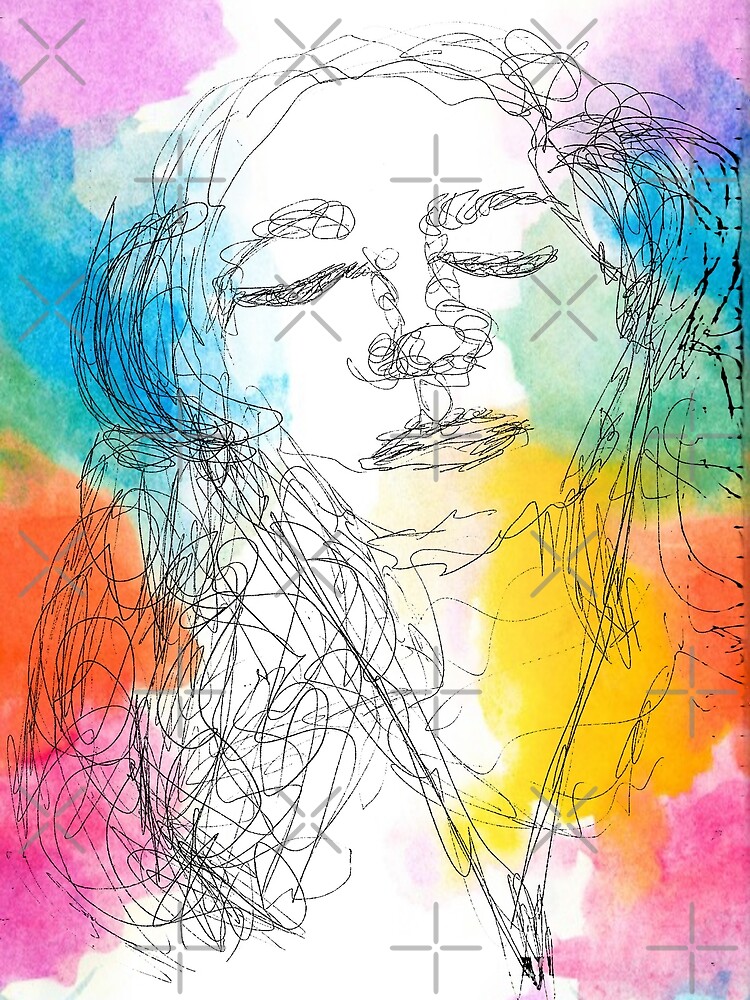 "Music Lover/Continuous Line Contour Drawing With Watercolor " Poster ...