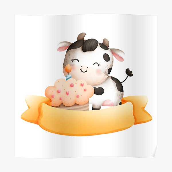 "Baby cow birthday farm clipart" Poster for Sale by polyever | Redbubble