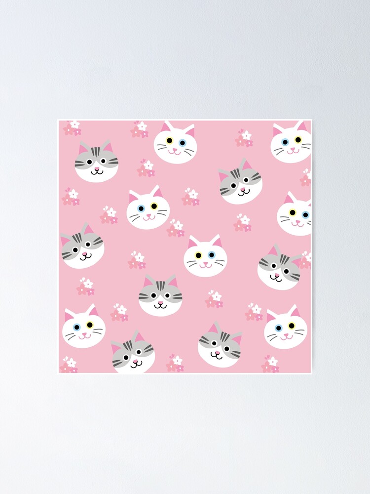 "Cute pink cat pattern" Poster for Sale by Thepurplepig | Redbubble