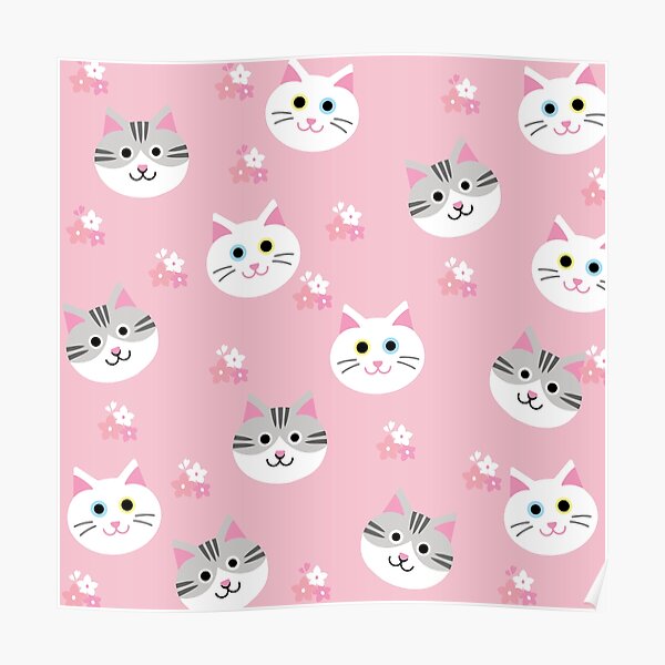 "Cute pink cat pattern" Poster for Sale by Thepurplepig | Redbubble
