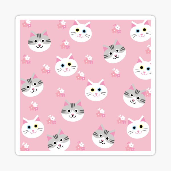 "Cute pink cat pattern" Sticker by Thepurplepig | Redbubble