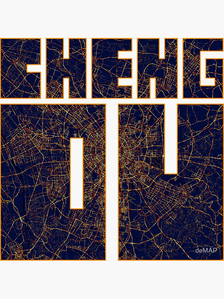 "Chengdu, Sichuan, China Map - City At Night" Sticker by deMAP | Redbubble