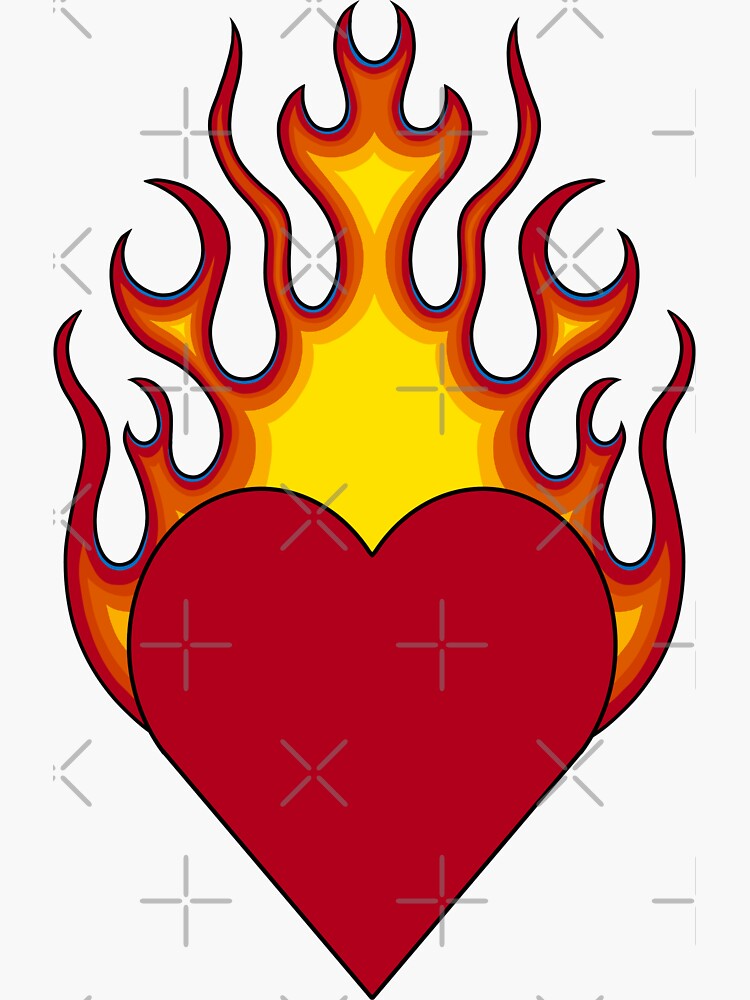 "Flaming Heart Tattoo" Sticker for Sale by wickedrefined | Redbubble