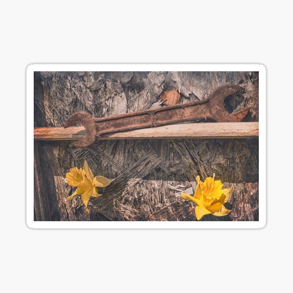 "Rusty Wrench And Daffodils" Sticker for Sale by butterbean57 | Redbubble