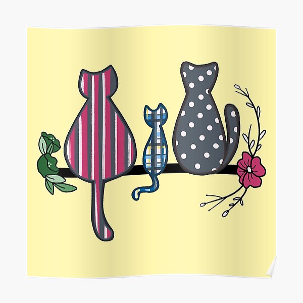 "Retro patchwork cats, vintage kitty" Poster for Sale by ArtbyPriscilla ...