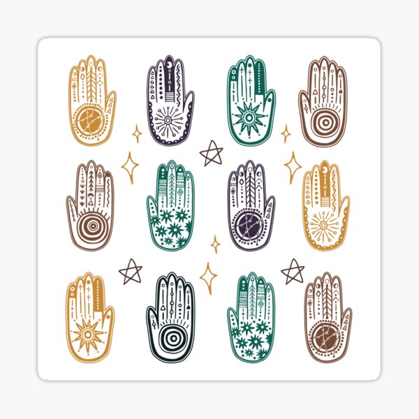"Hamsa collage, hamsa and stars, colorful hamsa evil eye" Sticker for ...