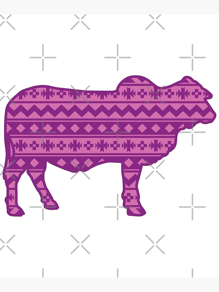 "Girly Farm Girl Brahman Heifer with Pink Southwest Pattern" Poster for ...