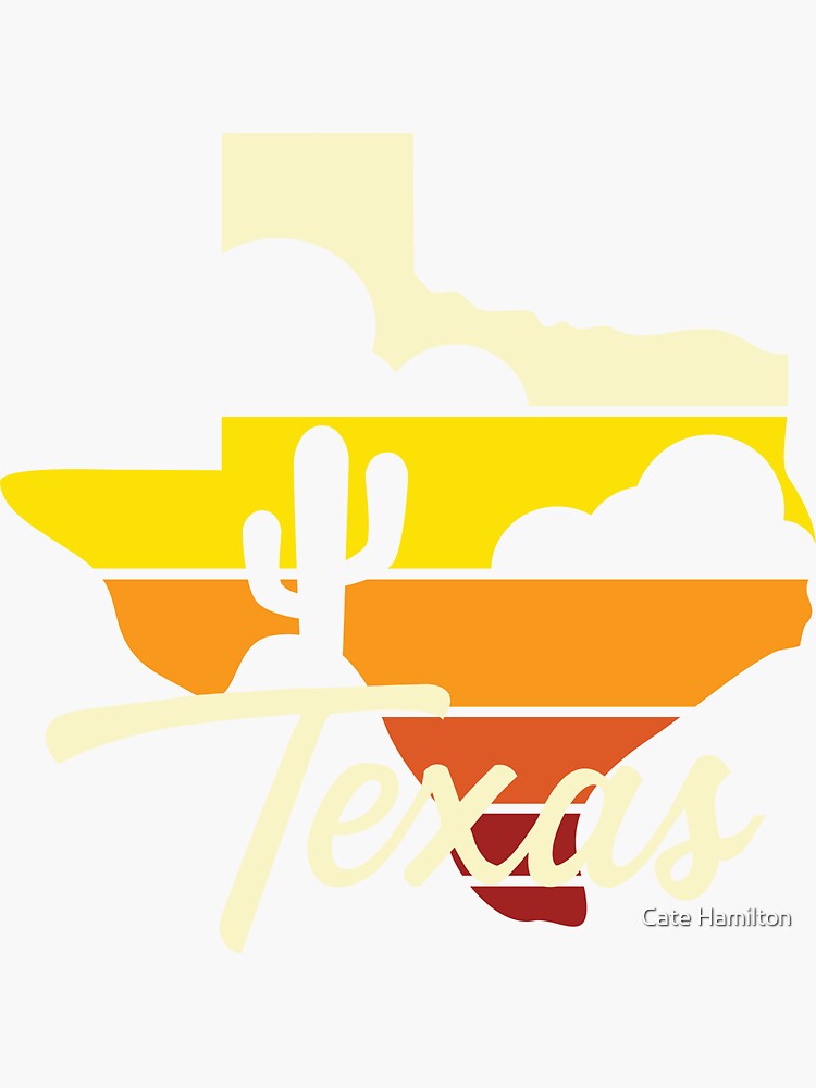 "Vintage Texas Colorblock Sunset with Cactus Design" Sticker for Sale ...