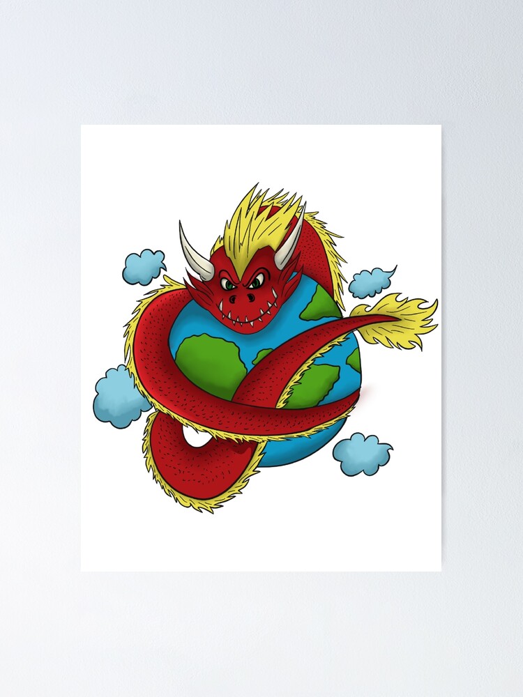 "Cartoon Cute Dragon Around Earth" Poster for Sale by cartoon-stories ...