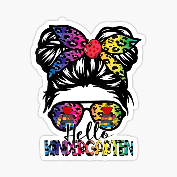 "Hello Kindergarten Messy Bun Girls Back To School Students " Sticker ...
