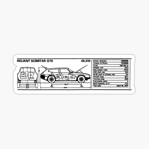 "RELIANT SCIMITAR GTE - ROAD TEST DATA" Sticker by ThrowbackM3 | Redbubble