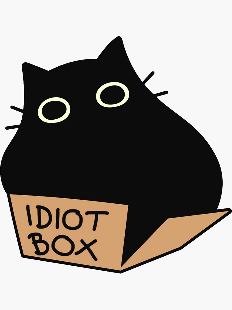 "Fat Black Cat - Idiot Box" Sticker for Sale by TheCatHive | Redbubble