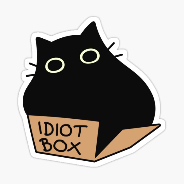 "Fat Black Cat - Idiot Box" Sticker for Sale by TheCatHive | Redbubble