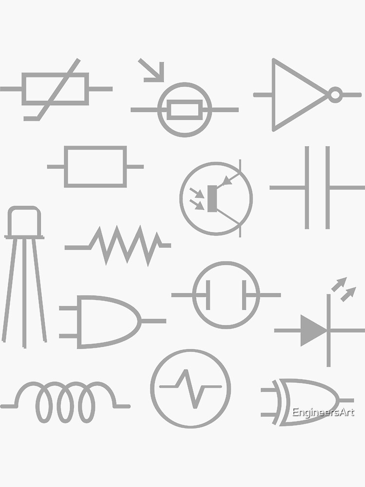 Pegatina «Símbolos de componentes electrónicos» de EngineersArt | Redbubble
