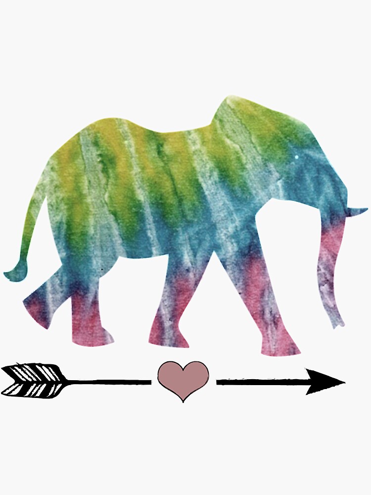 "Elephant Love, Tie-Dye Elephant with Heart Arrow Design" Sticker by ...