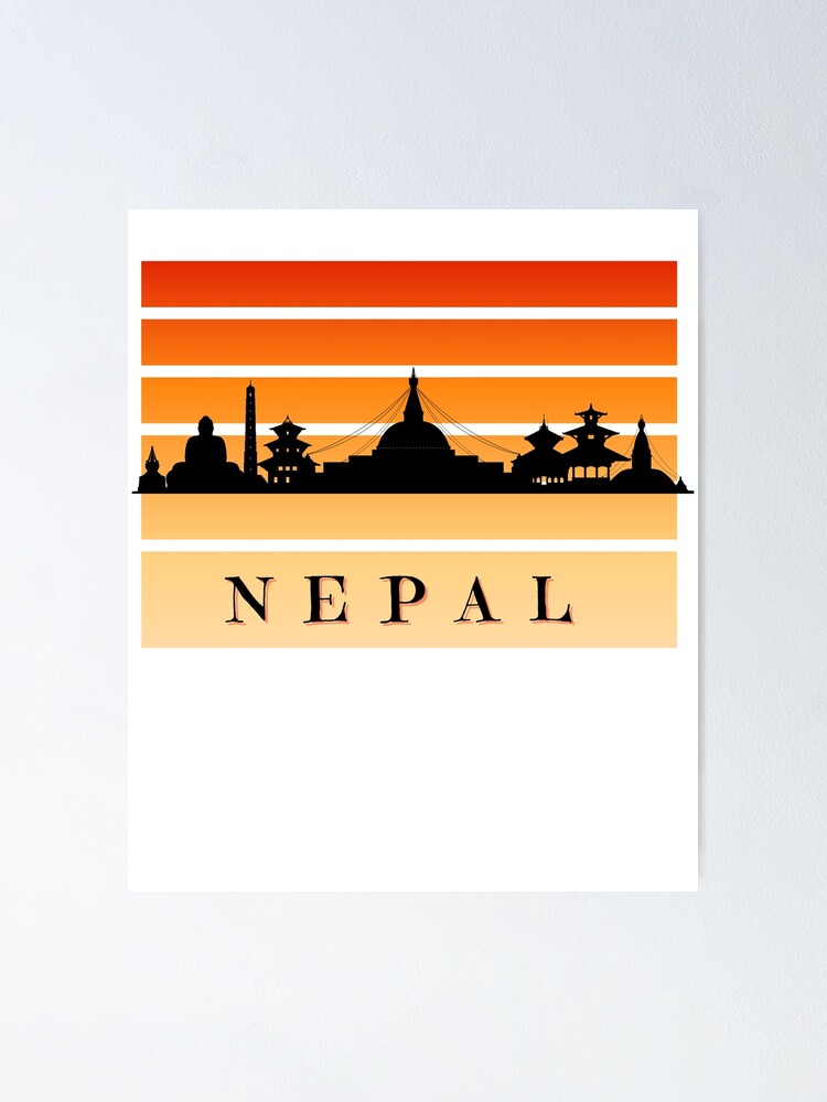 "Retro Nepal with Buddha Stupa and Buildings Travel Souvenirs " Poster ...