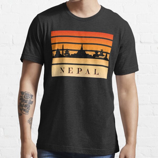"Retro Nepal with Buddha Stupa and Buildings Travel Souvenirs " T-shirt ...