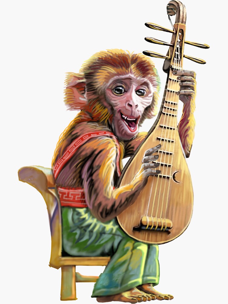 "A monkey is playing the Korean guitar, Biffa." Sticker by artredstar ...