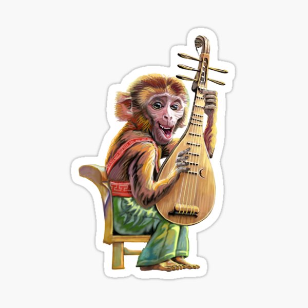 "A monkey is playing the Korean guitar, Biffa." Sticker by artredstar ...
