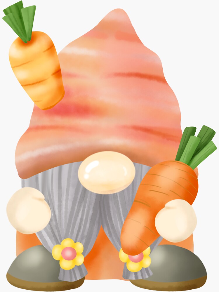 "Colorful Easter Gnome with carrots Watercolor Clipart" Sticker by ...