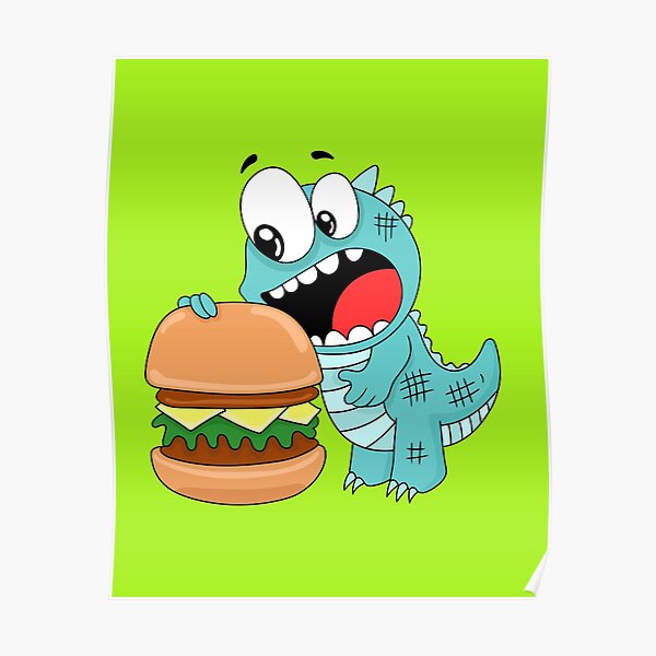 "Cartoon Cute Dragon Eating Burger" Poster for Sale by cartoon-stories ...