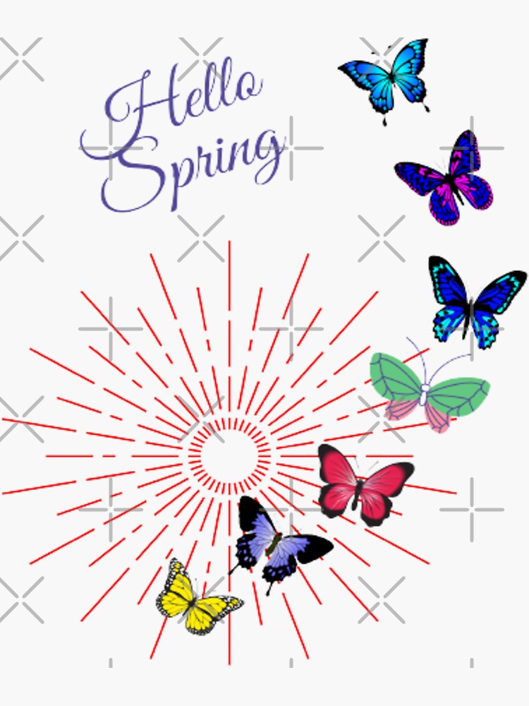 " Hello spring - red sun" Sticker by Emplan | Redbubble