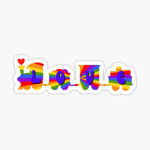 "Rainbow Retro Love Train Graphic Blue Letters" Sticker by podguy ...