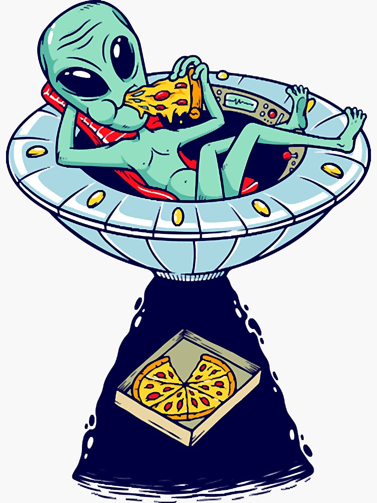 "alien eating pizza illustration " Sticker by KathleenPe8784 | Redbubble