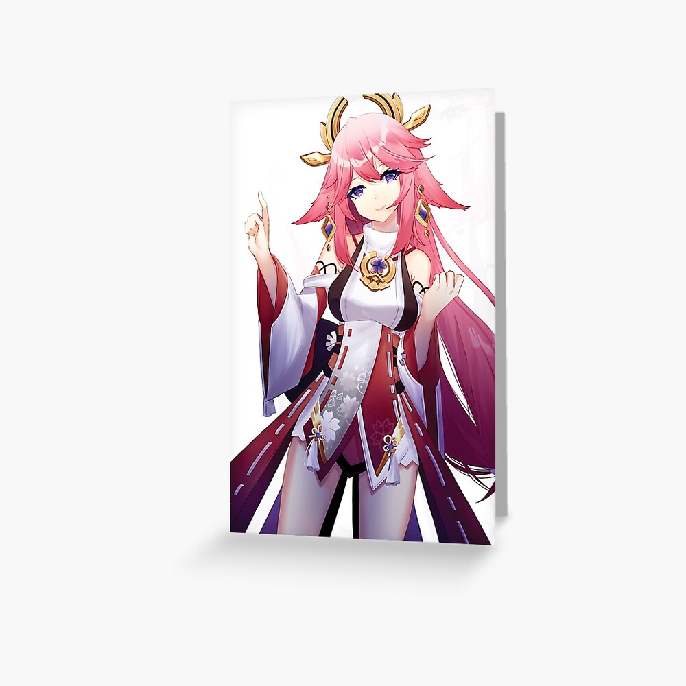 "Yae Miko Genshin Impact Drawing For Otaku" Greeting Card by ...