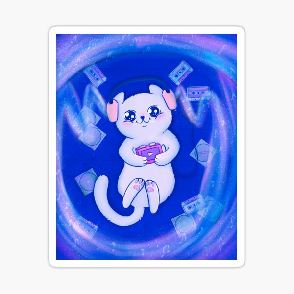 "Magic of Nostalgic Music Cat" Sticker by LenasScribbles | Redbubble