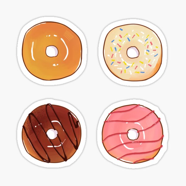 "Assortment of four donuts" Sticker for Sale by Cholaya | Redbubble