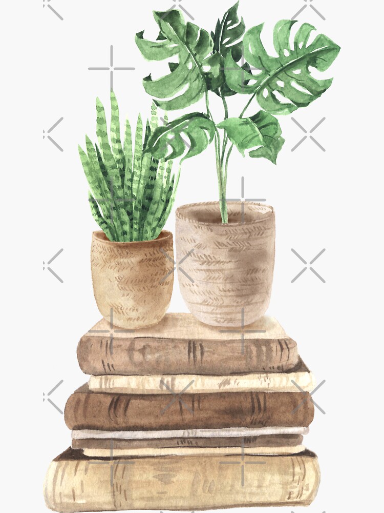 "Cute Boho Plants and Books" Sticker for Sale by gronly | Redbubble