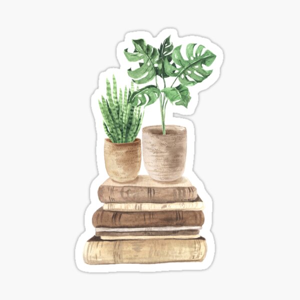 "Cute Boho Plants and Books" Sticker for Sale by gronly | Redbubble