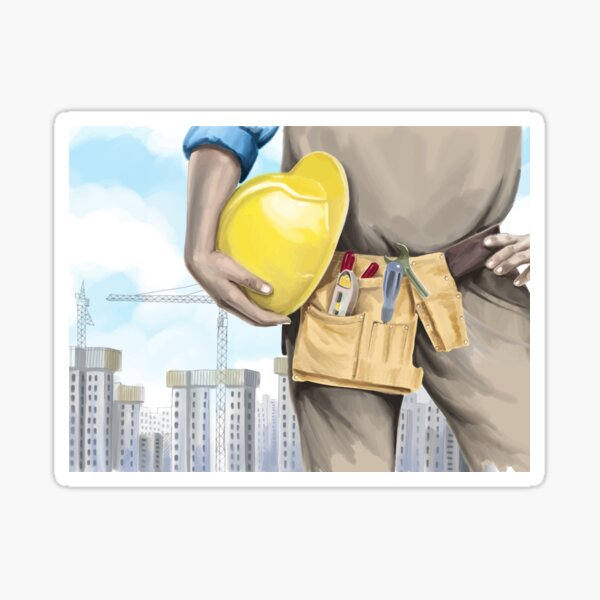 "Hand Painting Construction Worker" Sticker for Sale by anararan ...