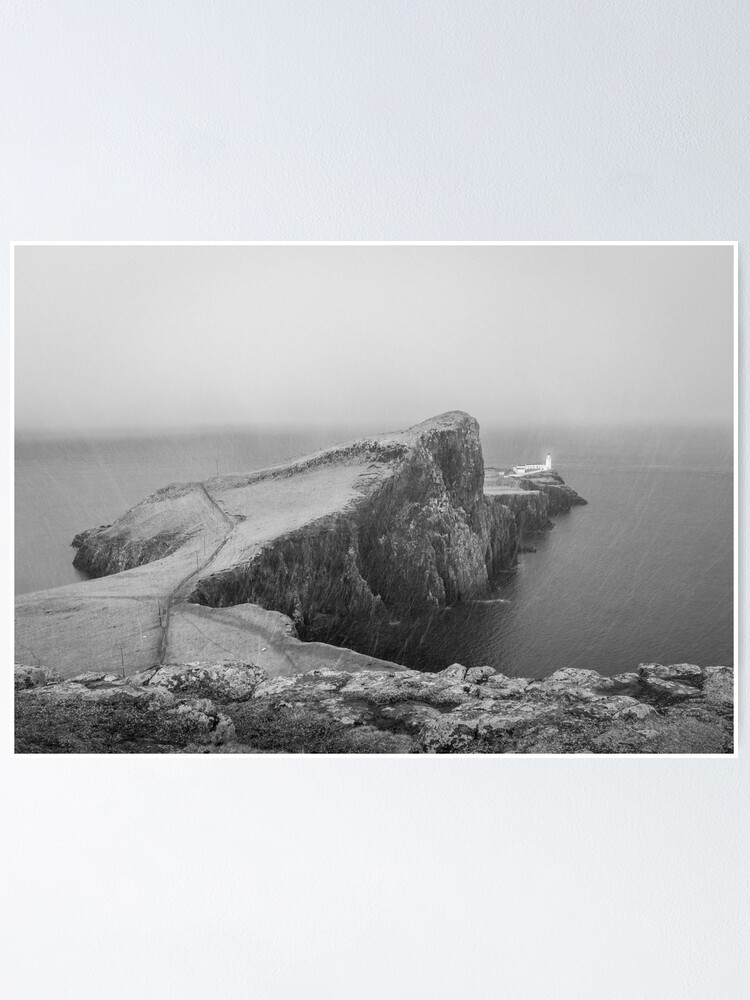 "Neist Point snow storm black and white" Poster by TMcG72 | Redbubble
