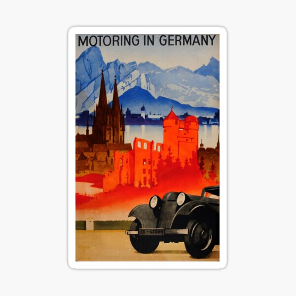 "Motoring in Germany - Vintage Travel Poster" Sticker by ...