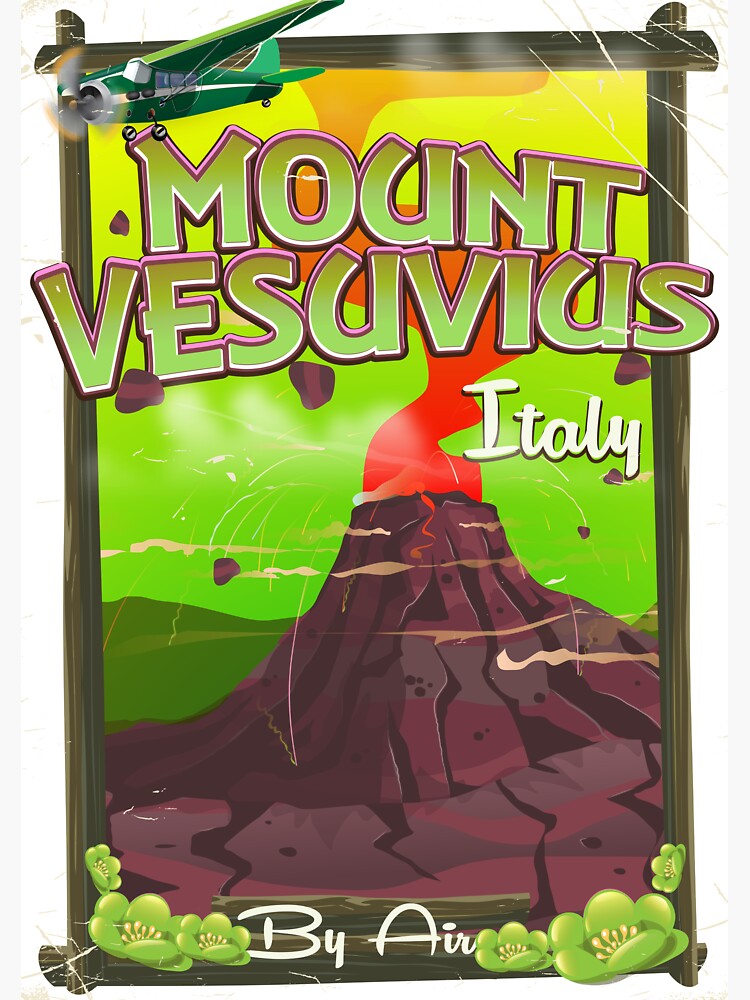 "Mount Vesuvius Italian cartoon volcano poster." Sticker for Sale by ...