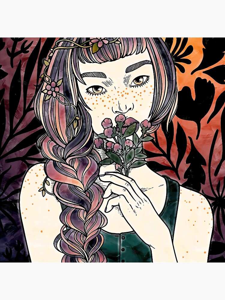 "Flowery Girl With A Beautiful Braid" Sticker for Sale by Gorgon ...