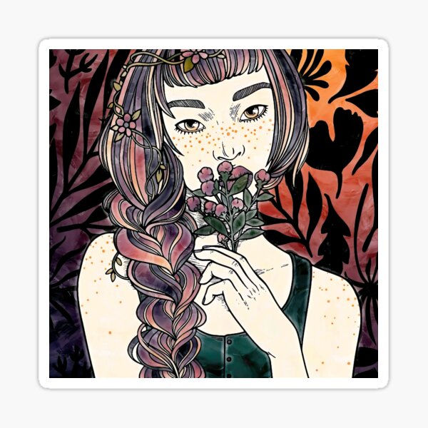 "Flowery Girl With A Beautiful Braid" Sticker for Sale by Gorgon ...