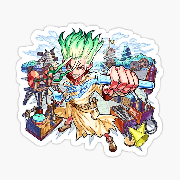 "Dr Stone Dr Stone Dr Stone Dr Stone" Sticker by enlynjuvere | Redbubble