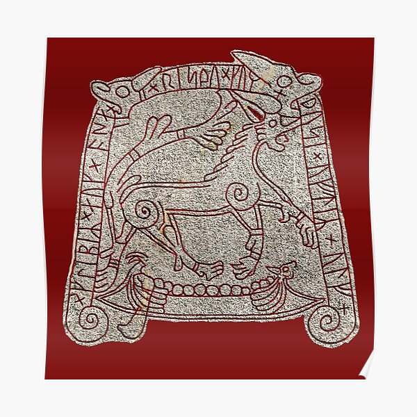 "VIKING RUNESTONE WITH WOLF FENRIR AND VIKING SHIPS OF RAGNAROK" Poster ...