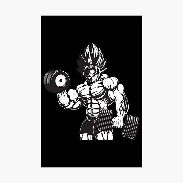"Goku Bicep Dumbbell Curl- Anime Gym Motivational" Photographic Print ...