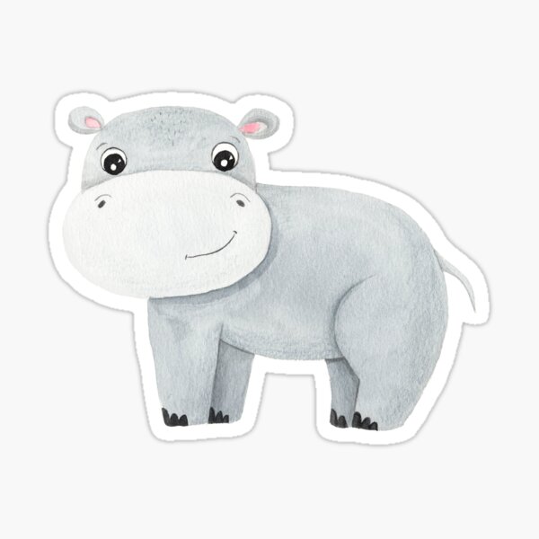 " Funny Cute Hippo White Watercolor Tropical Animal Hippopotamus ...