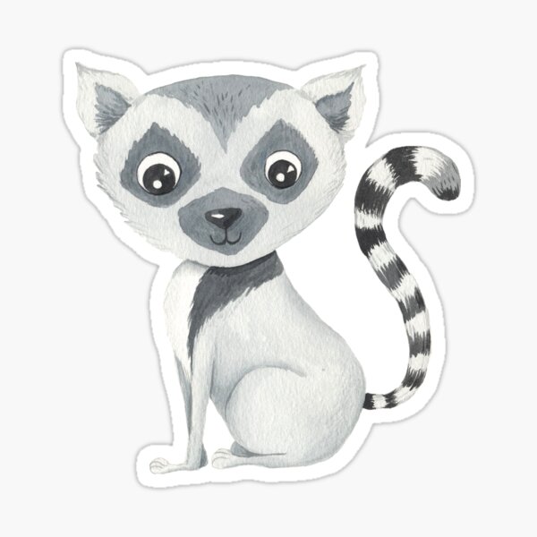 " Funny Cute Lemur White Watercolor Tropical Animal Lemur " Sticker by ...