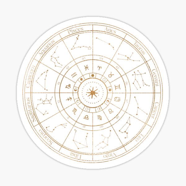 "Gold Zodiac Wheel" Sticker for Sale by MonkeyBizness | Redbubble