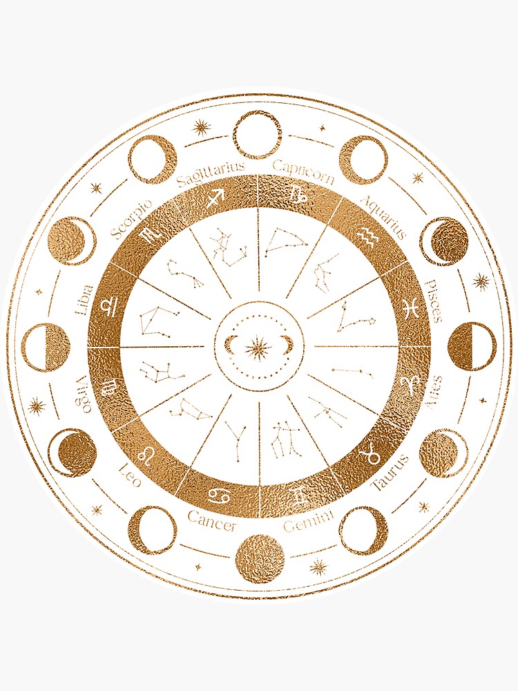 "Gold Zodiac Wheel" Sticker by MonkeyBizness | Redbubble