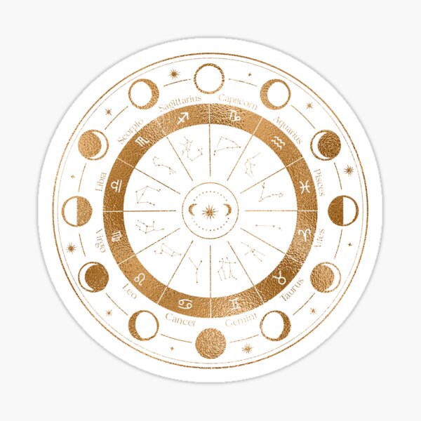 "Gold Zodiac Wheel" Sticker by MonkeyBizness | Redbubble