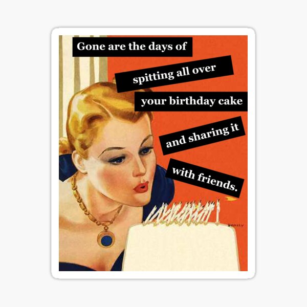 "Funny Retro Vintage Birthday Cake Blowing Out Candles" Sticker by ...