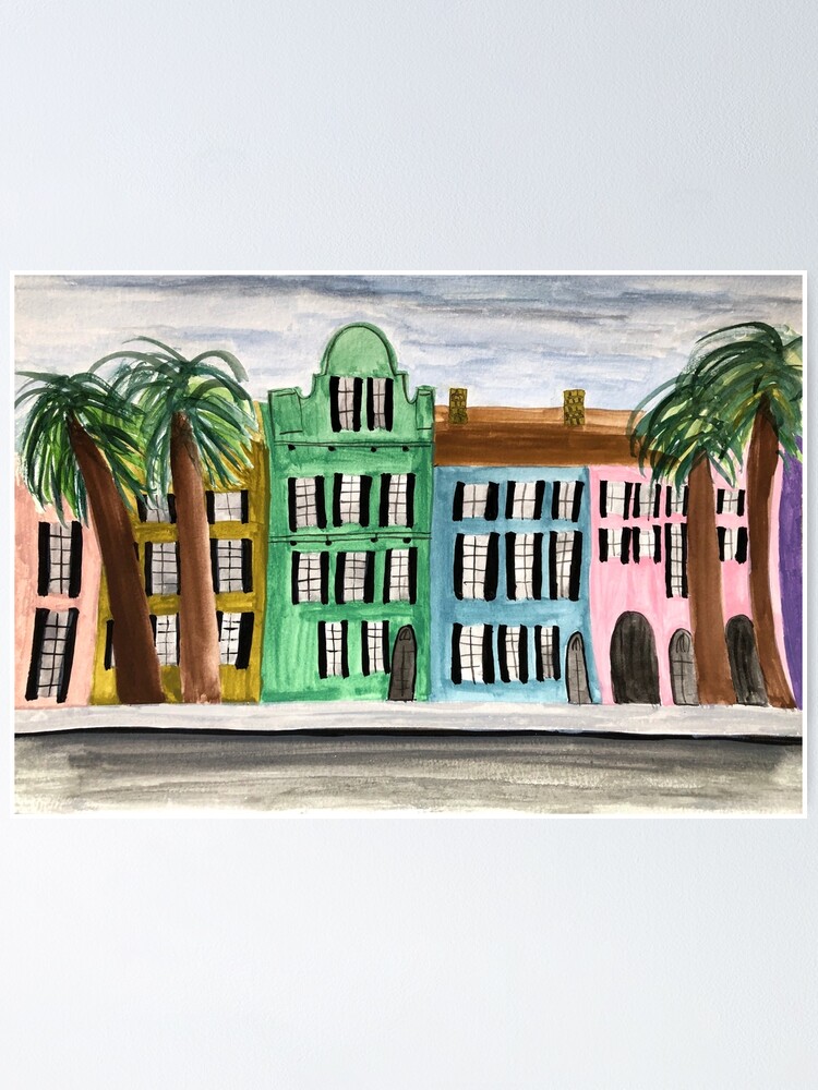 "Charleston Rainbow Row watercolor" Poster for Sale by BissyCollective ...